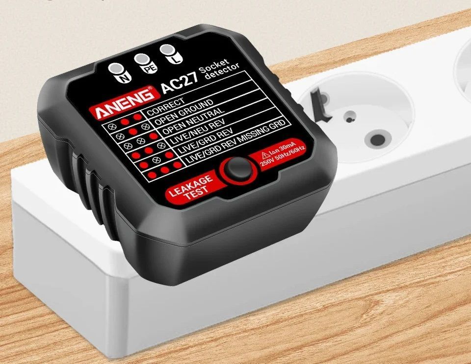 Тестер розетки ANENG AC27, індикатор фази, нуля і заземлення, перевірка ...